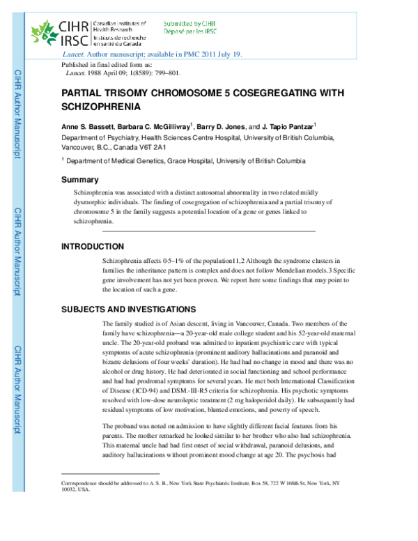 (PDF) Partial Trisomy Chromosome 5 Cosegregating with Schizophrenia