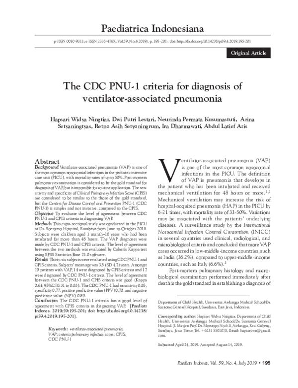 (PDF) The CDC PNU-1 criteria for diagnosis of ventilator-associated ...