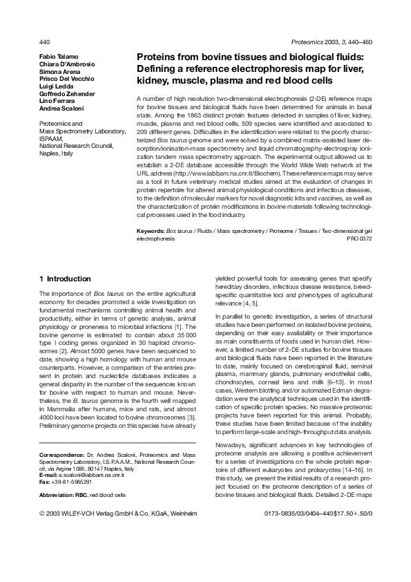 (PDF) Proteins from bovine tissues and biological fluids: defining a ...
