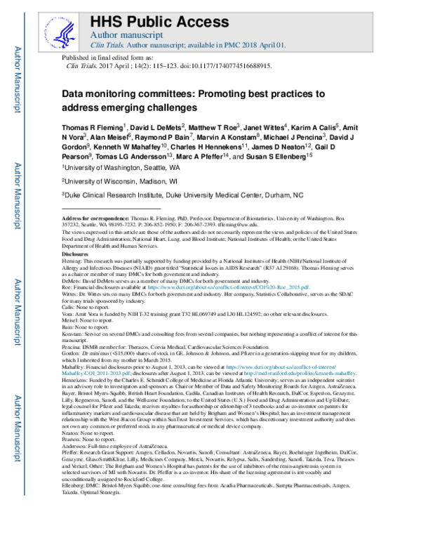 (PDF) Data monitoring committees: Promoting best practices to address ...