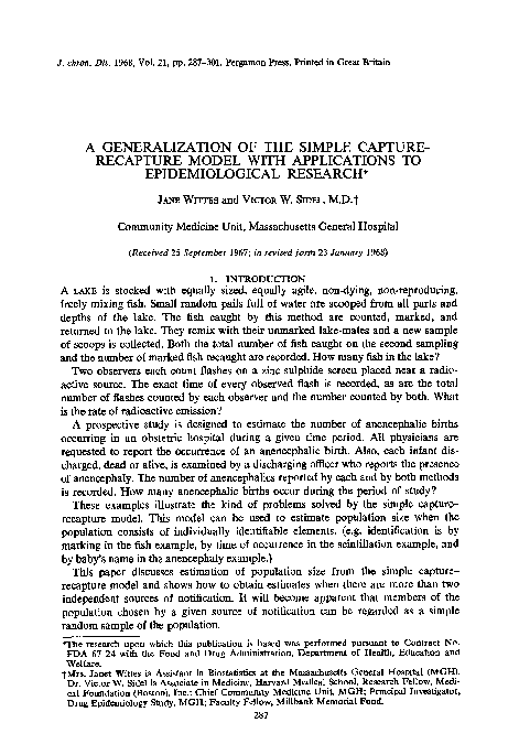 Pdf A Generalization Of The Simple Capture Recapture Model With Applications To