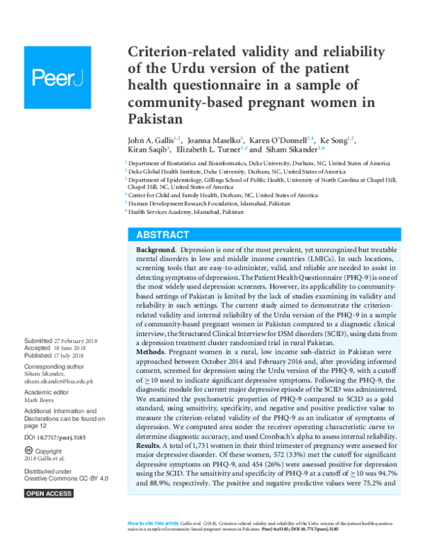 (PDF) Criterion-related validity and reliability of the Urdu version of ...