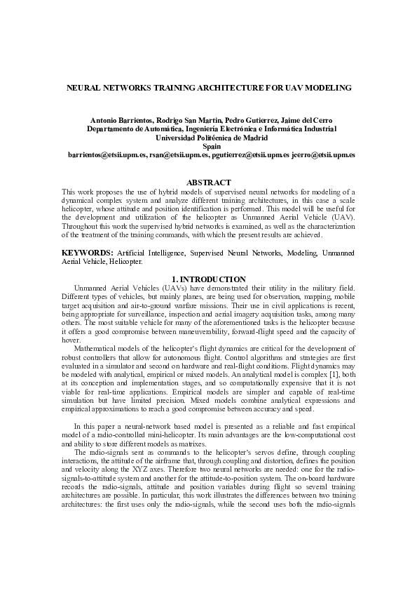 (PDF) Neural Networks Training Architecture for UAV Modelling