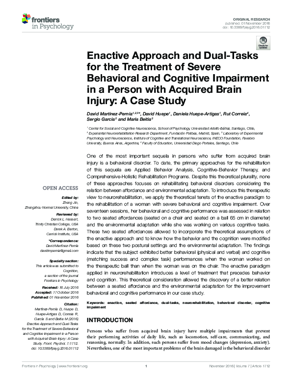(PDF) Enactive Approach and Dual-Tasks for the Treatment of Severe ...