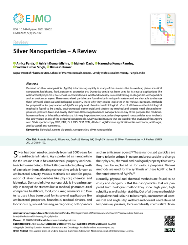 (PDF) Silver Nanoparticles -A Review