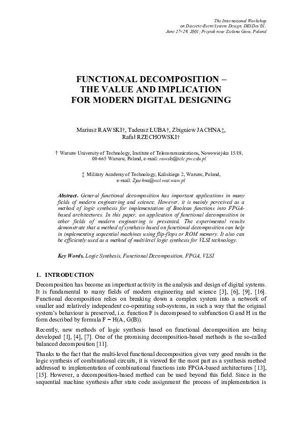 (PDF) Functional Decomposition the Value and Implication for Modern ...