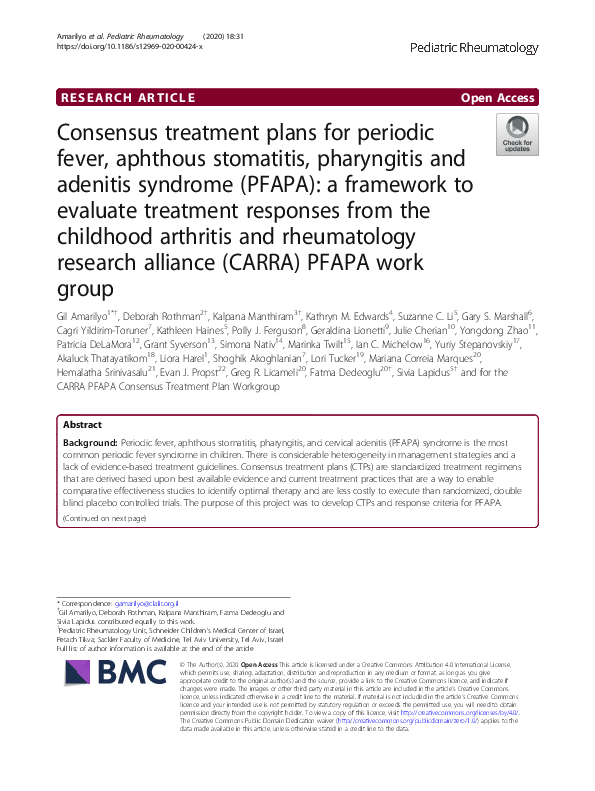 (PDF) Consensus treatment plans for periodic fever, aphthous stomatitis ...