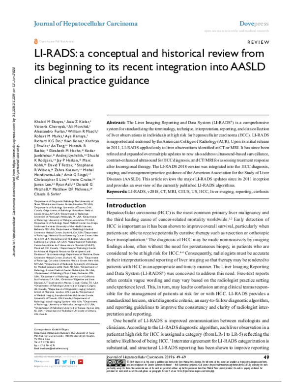 (PDF) LI-RADS: a conceptual and historical review from its beginning to ...