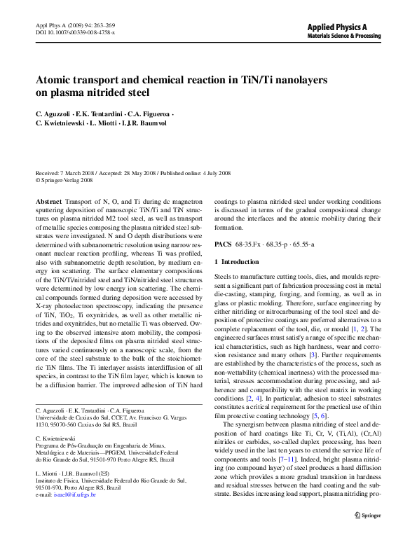 (PDF) Atomic transport and chemical reaction in TiN/Ti nanolayers on plasma nitrided steel