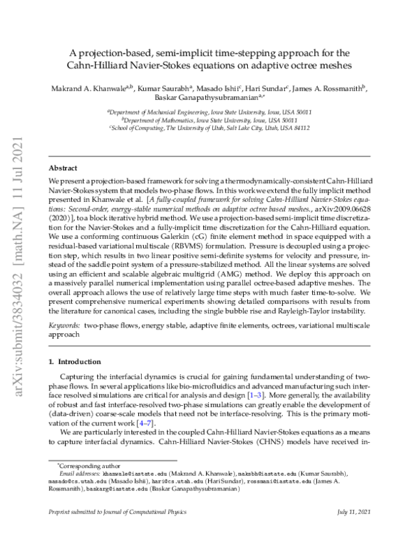 (PDF) A projection-based, semi-implicit time-stepping approach for the Cahn-Hilliard Navier ...