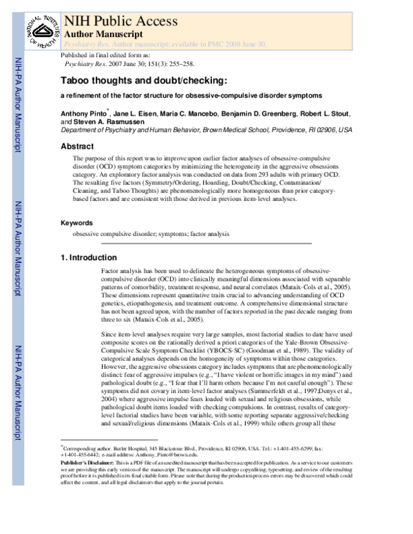 (PDF) Taboo thoughts and doubt/checking: a refinement of the factor ...
