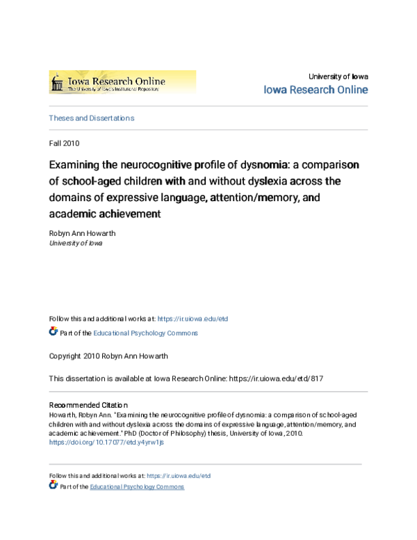 (PDF) Examining the neurocognitive profile of dysnomia: a comparison of ...