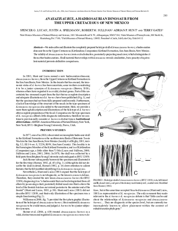 (PDF) Anasazisaurus, a hadrosaurian dinosaur from the Upper Cretaceous ...