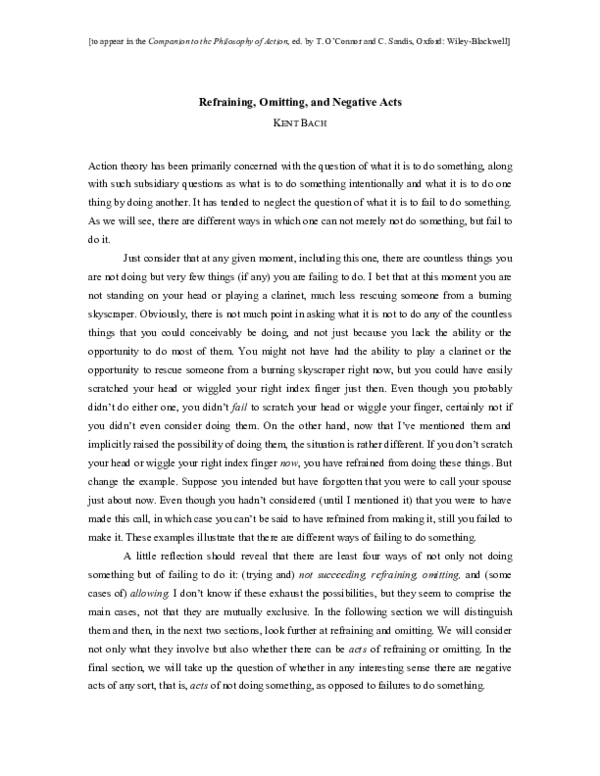 (PDF) Refraining, Omitting, and Negative Acts