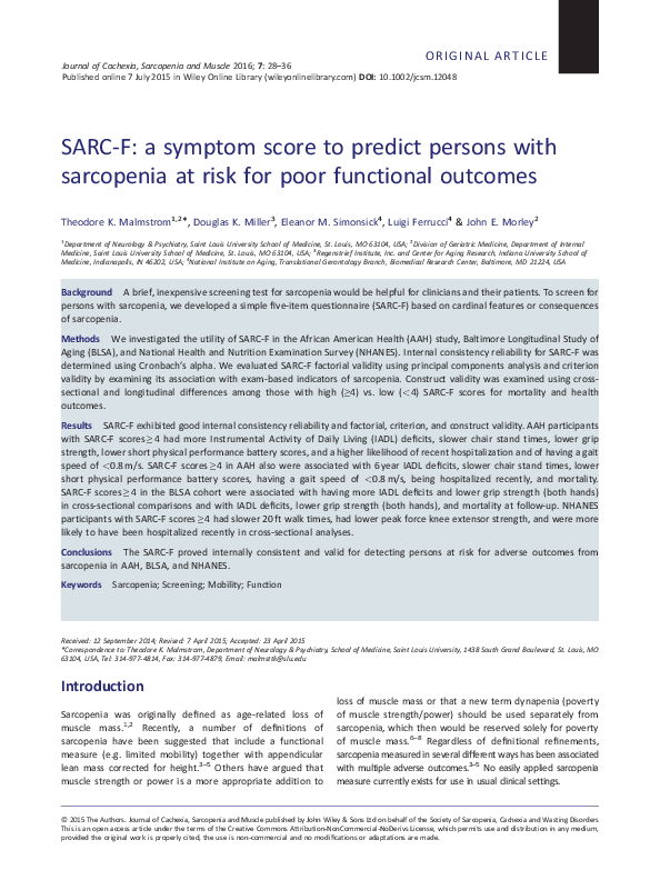 (PDF) SARC-F: a symptom score to predict persons with sarcopenia at ...