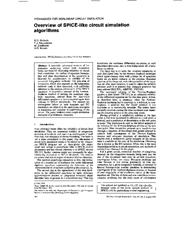 (PDF) Overview of SPICE-like circuit simulation algorithms