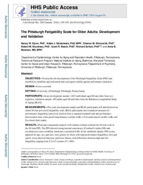 (PDF) The Pittsburgh Fatigability Scale for Older Adults: Development ...