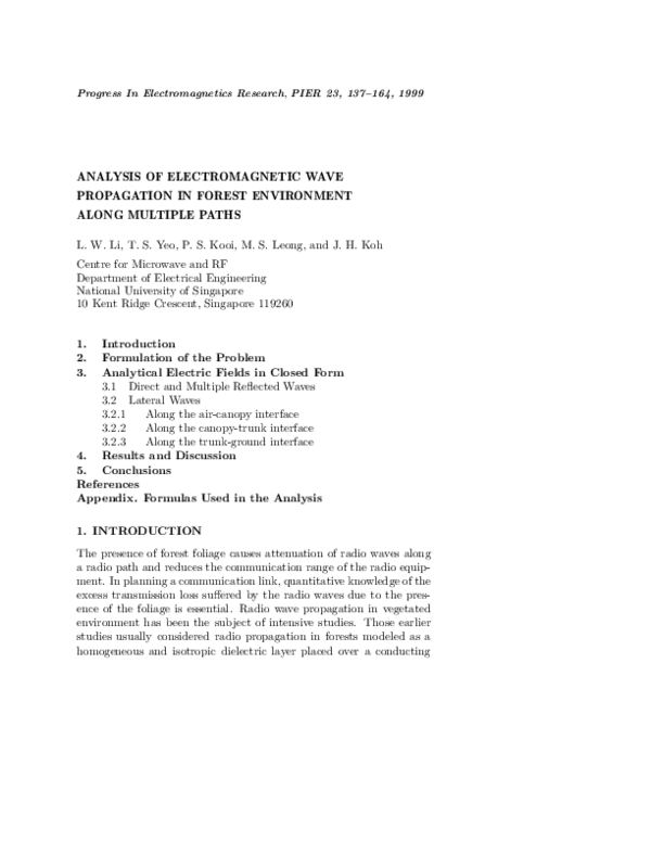 Pdf Analysis Of Electromagnetic Wave Propagation In Forest Environment Along Multiple Paths