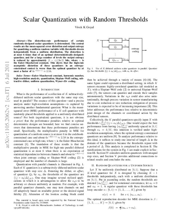 (PDF) Parallel Dithered Scalar Quantization