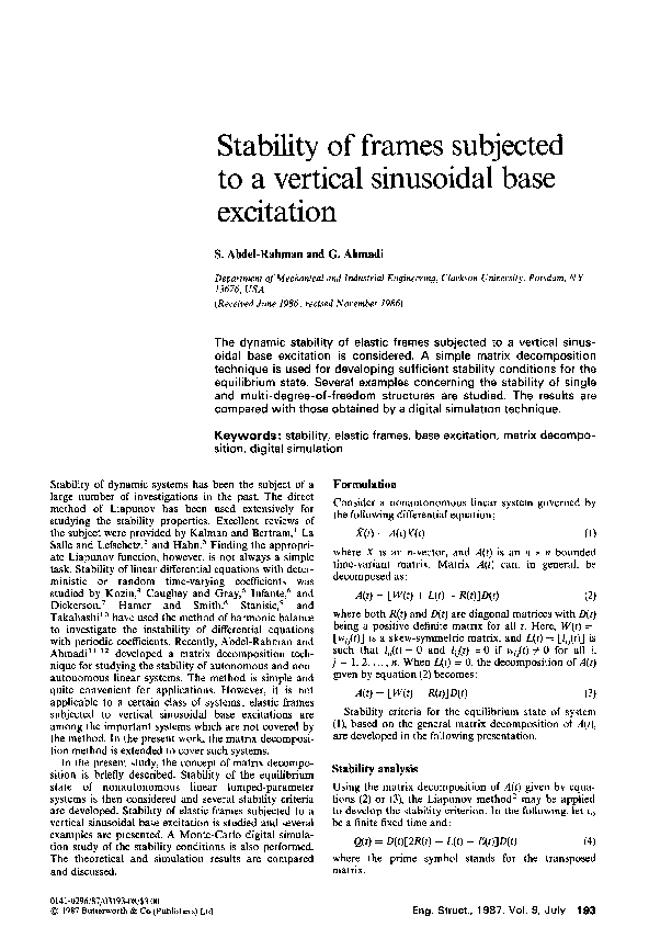 (PDF) Stability of frames subjected to a vertical sinusoidal base ...
