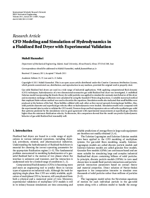(PDF) CFD Analysis of Hydrodynamics in Fluidized Beds