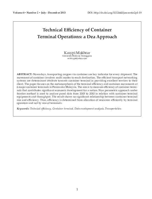 (PDF) Technical Efficiency of Container Terminal Operations: A Dea Approach
