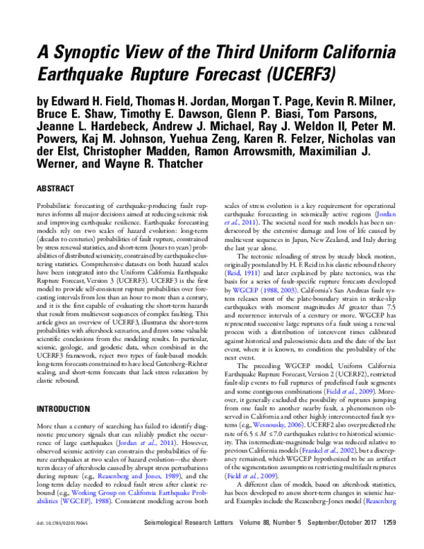 (PDF) A Synoptic View of the Third Uniform California Earthquake ...