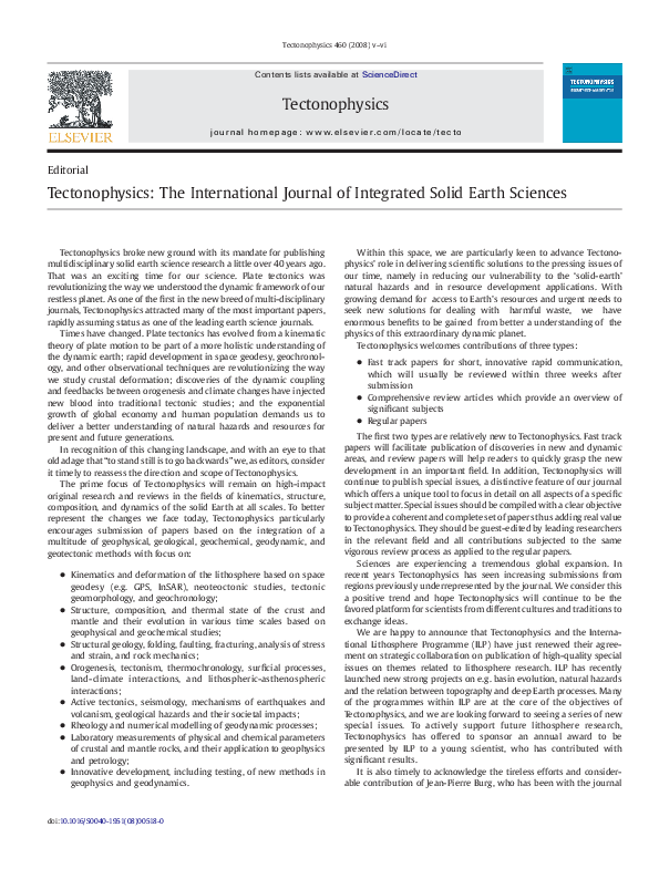 (PDF) Tectonophysics: The International Journal of Integrated Solid Earth Sciences