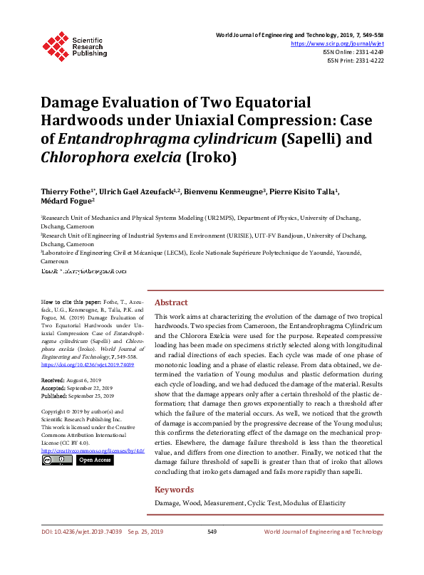 (PDF) Damage Evaluation of Two Equatorial Hardwoods under Uniaxial ...