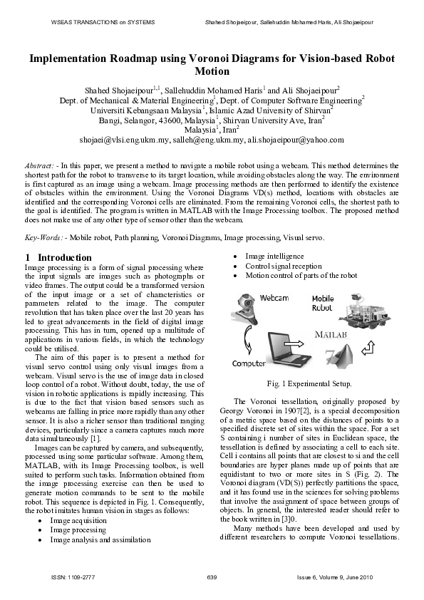 Pdf Implementation Roadmap Using Voronoi Diagrams For Vision Based Robot Motion 9532