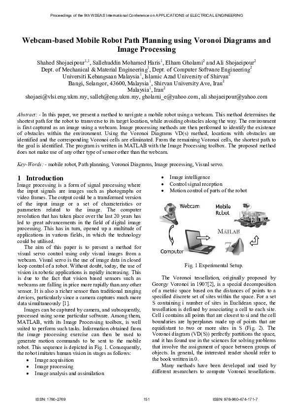 (PDF) Webcam-based mobile robot path planning using Voronoi diagrams and image processing