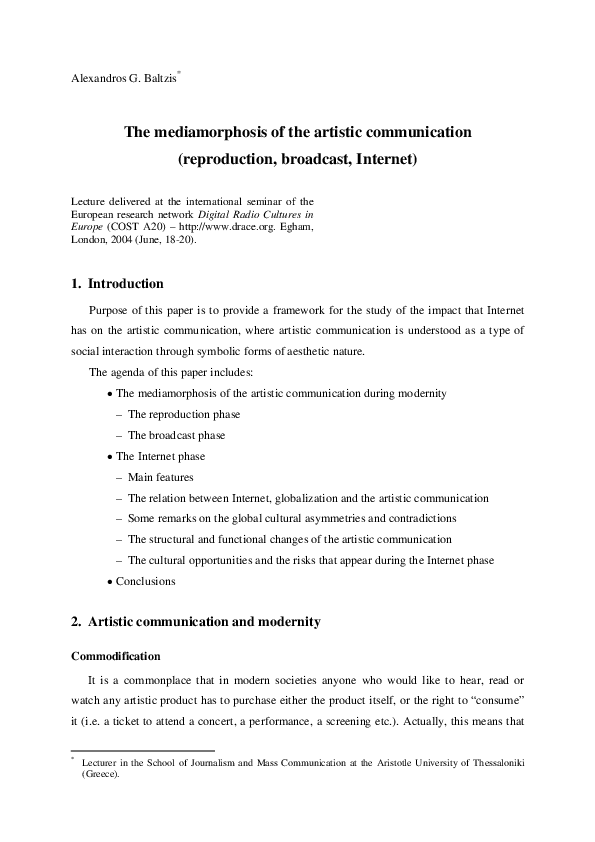 (PDF) The mediamorphosis of the artistic communication (reproduction ...