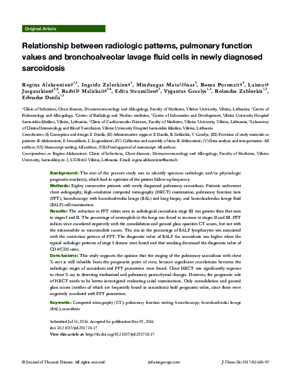 (PDF) Relationship between radiologic patterns, pulmonary function values and bronchoalveolar ...