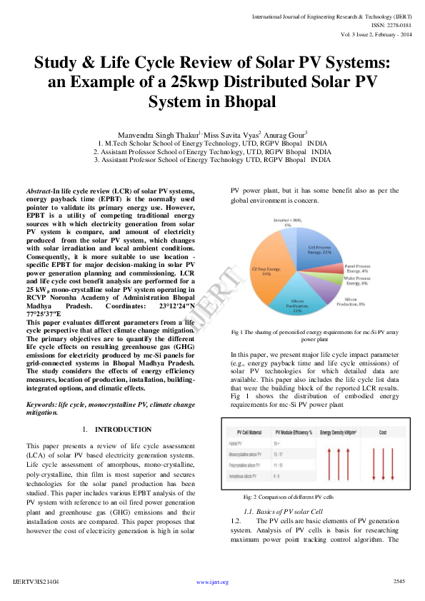 (PDF) Study & Life Cycle Review of Solar PV Systems: an Example of a ...