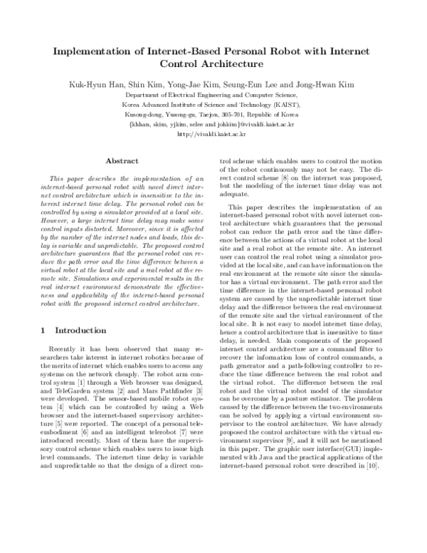 Pdf Implementation Of Internet Based Personal Robot With Internet