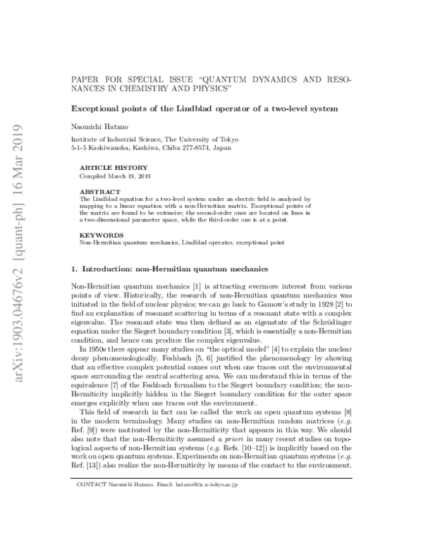 (PDF) Exceptional points of the Lindblad operator of a two-level system