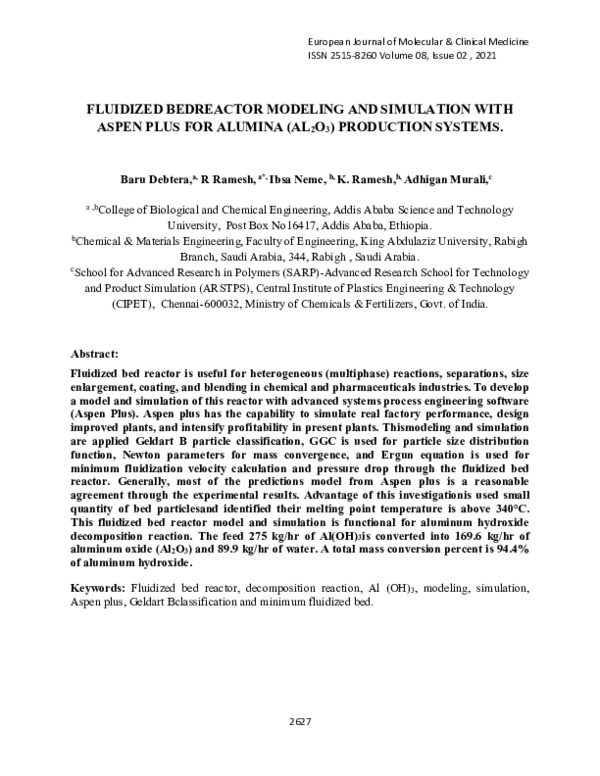 (PDF) FLUIDIZED BEDREACTOR MODELING AND SIMULATION WITH ASPEN PLUS FOR ALUMINA (AL2O3 ...