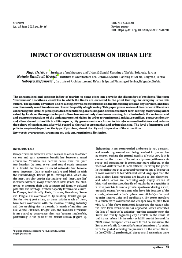 (PDF) IMPACT OF OVERTOURISM ON URBAN LIFE