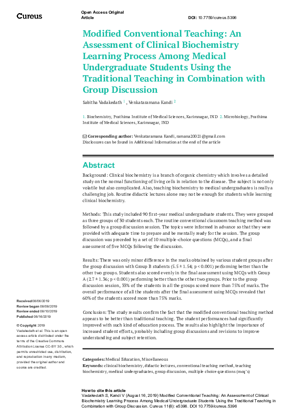 (PDF) Modified Conventional Teaching: An Assessment of Clinical ...