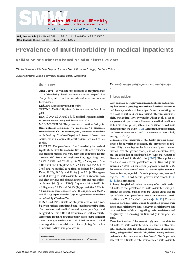 (PDF) Prevalence of multimorbidity in medical inpatients
