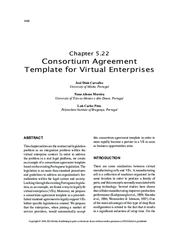 (PDF) Consortium Agreement Template for Virtual Enterprises | Dinis ...