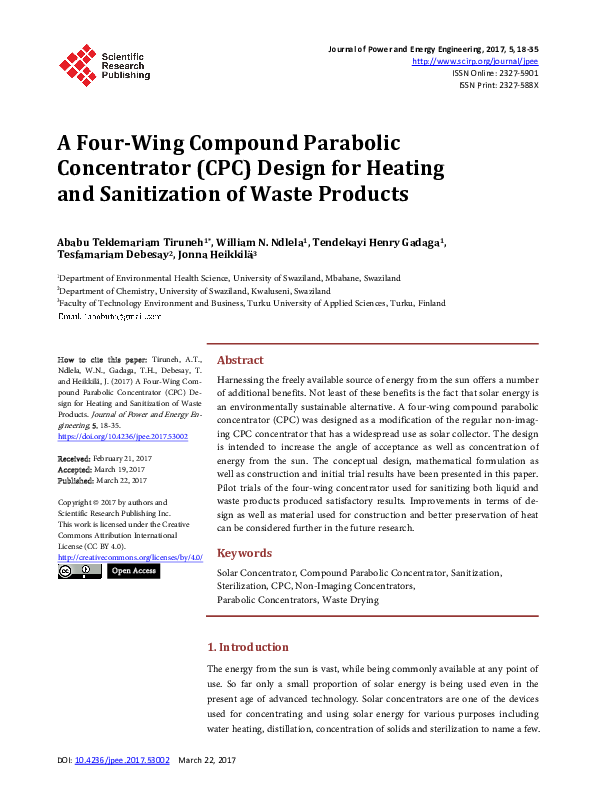 (PDF) A Four-Wing Compound Parabolic Concentrator (CPC) Design for ...