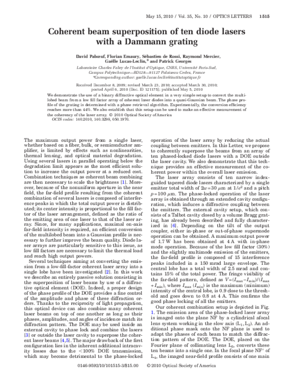 (PDF) Coherent beam superposition of ten diode lasers with a Dammann ...