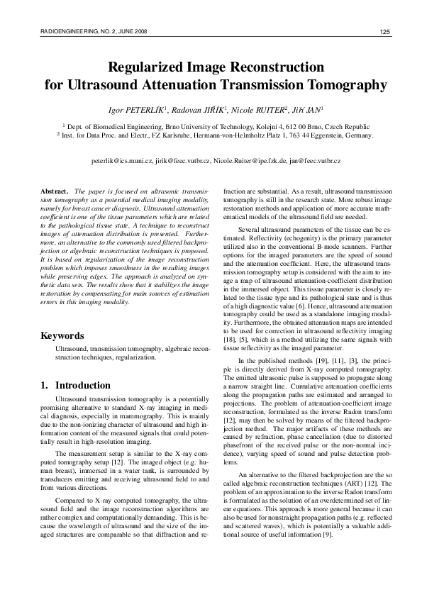 (PDF) Regularized Image Reconstruction for Ultrasound Attenuation Transmission Tomography