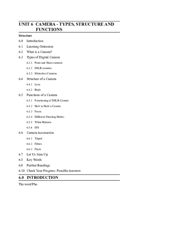 (PDF) UNIT 6: Camera -Types, Structure and Functions