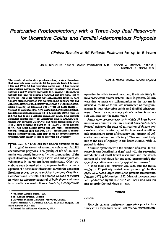 (PDF) Restorative proctocolectomy with a three-loop ileal reservoir for ...