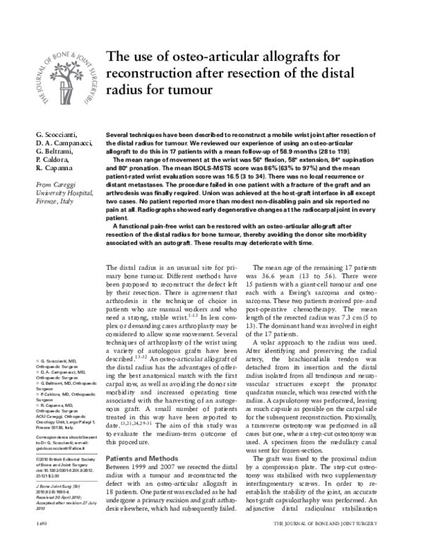 (PDF) The use of osteo-articular allografts for reconstruction after resection of the distal ...
