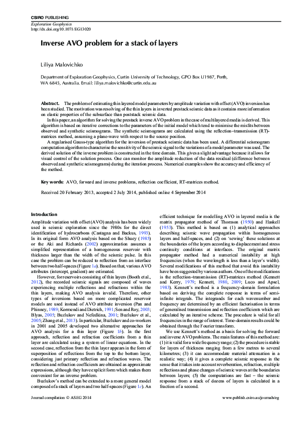 (PDF) Inverse AVO problem for a stack of layers