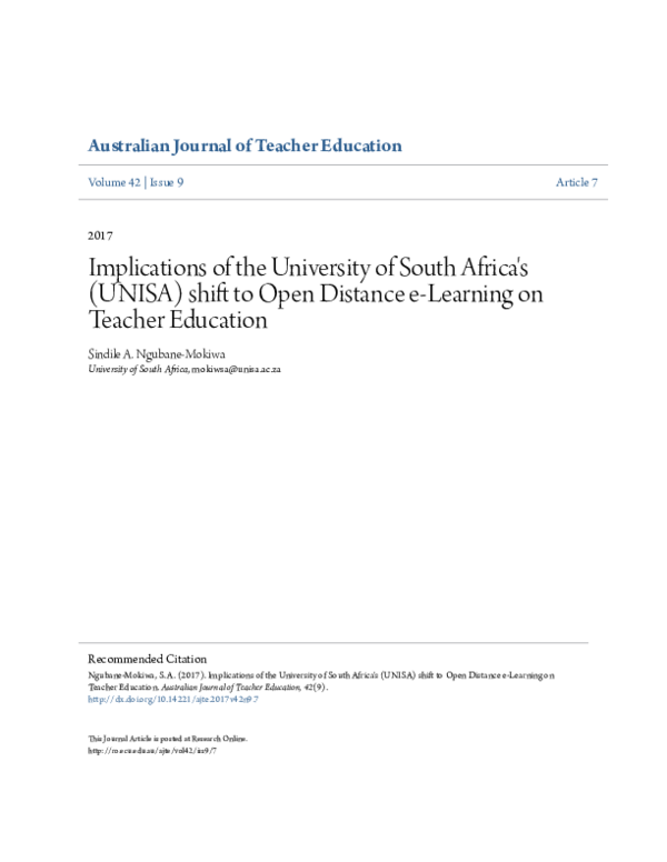 (PDF) Implications of the University of South Africa's (UNISA) shift to ...