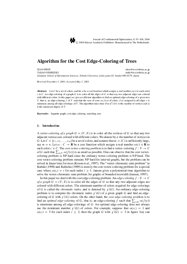 (PDF) Algorithm for the Cost Edge-Coloring of Trees